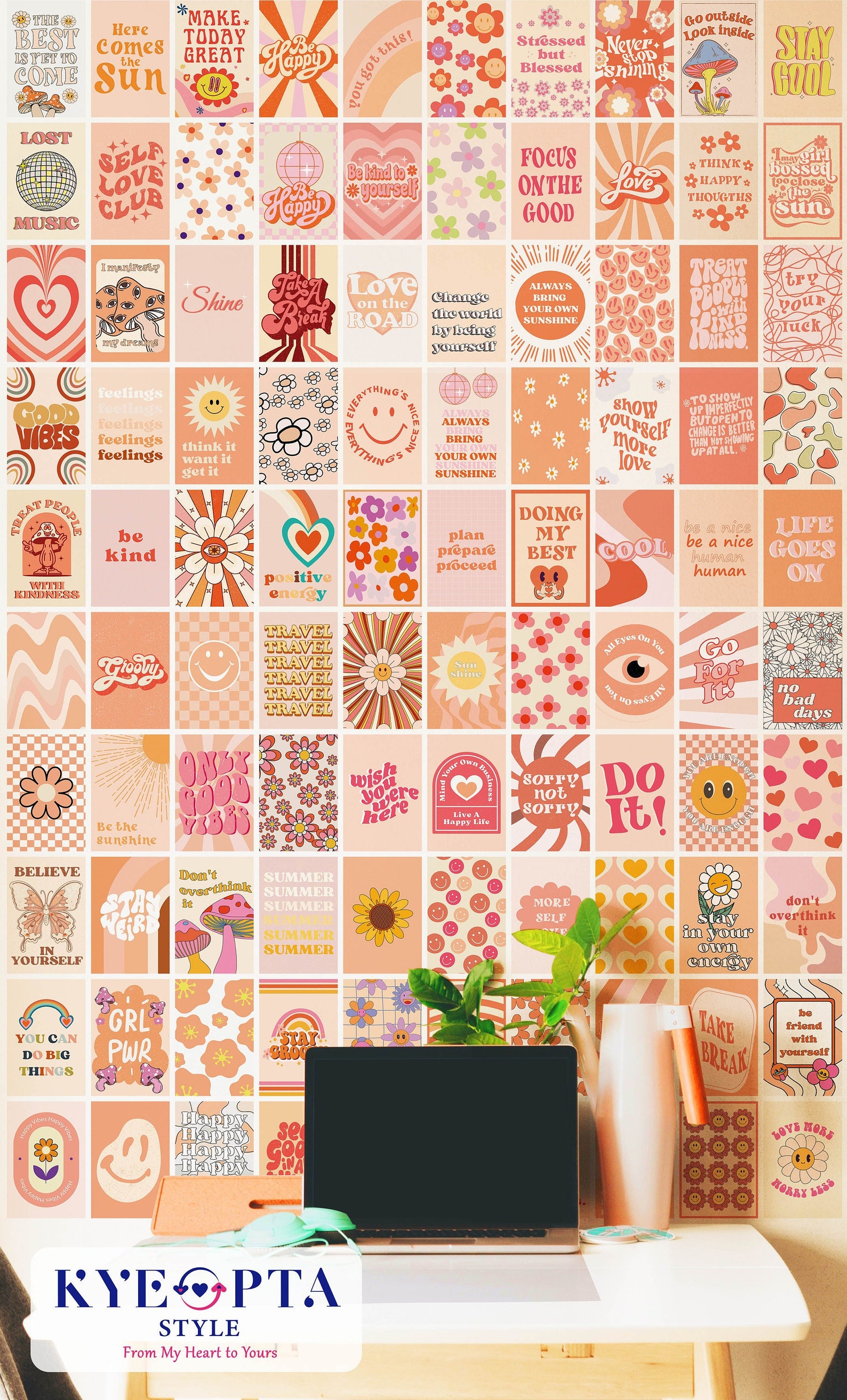 100 Pcs Groovy Pastel Aesthetic, Pastel Pink Photo Collage Prints ...