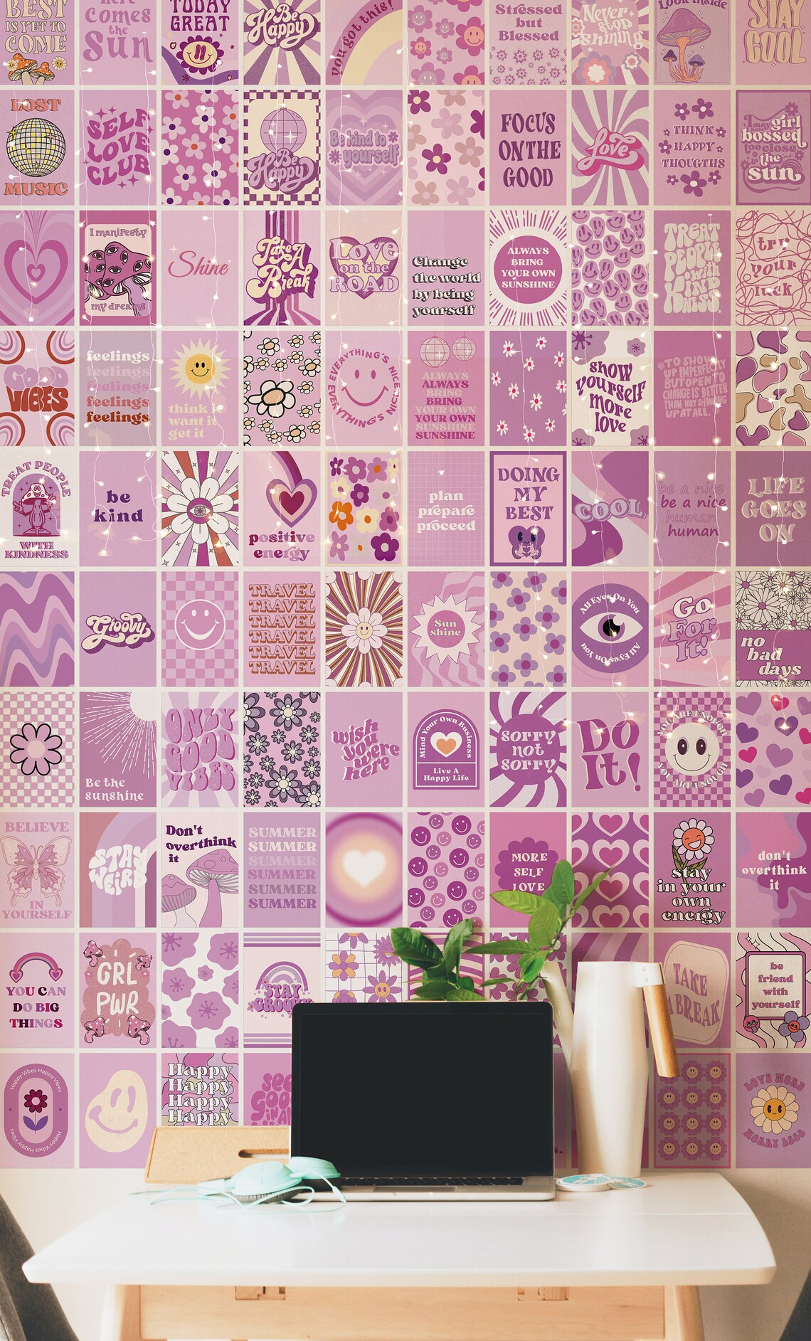 100 Pcs Groovy Purple Aesthetic, Pastel Purple Photo Collage Prints ...