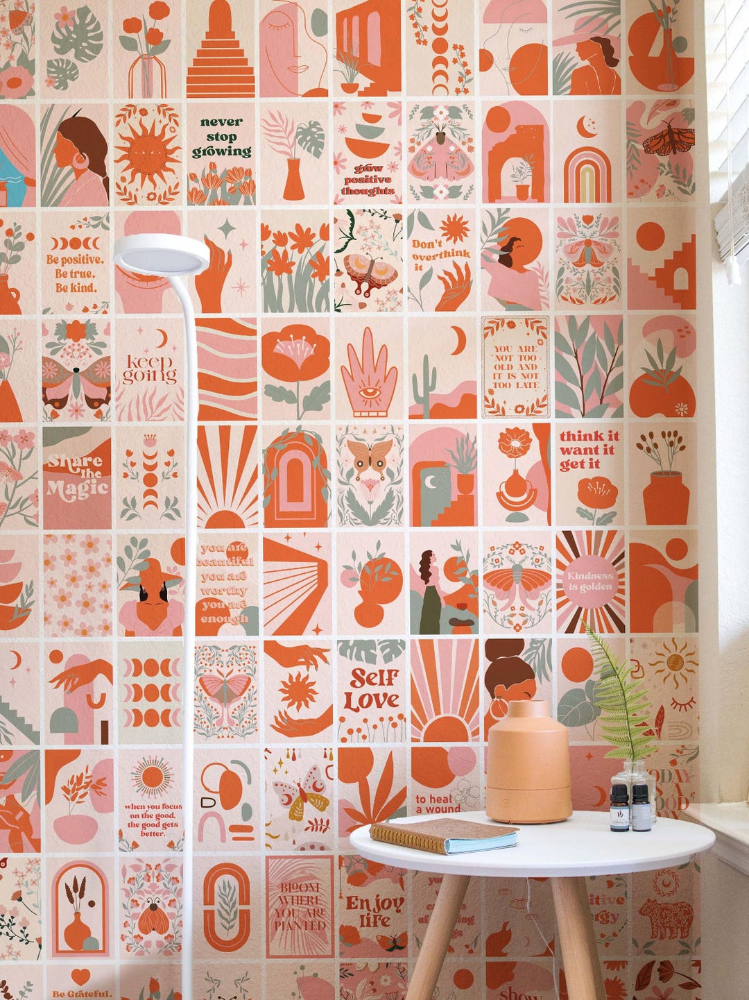 100 Pcs Boho Pastel Colors Wall Collage Kit, Floral Wall Collage Kit ...