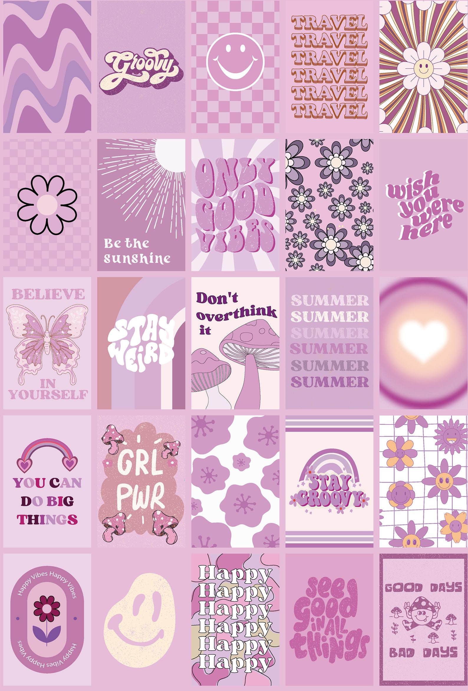 100 Pcs Groovy Purple Aesthetic, Pastel Purple Photo Collage Prints ...