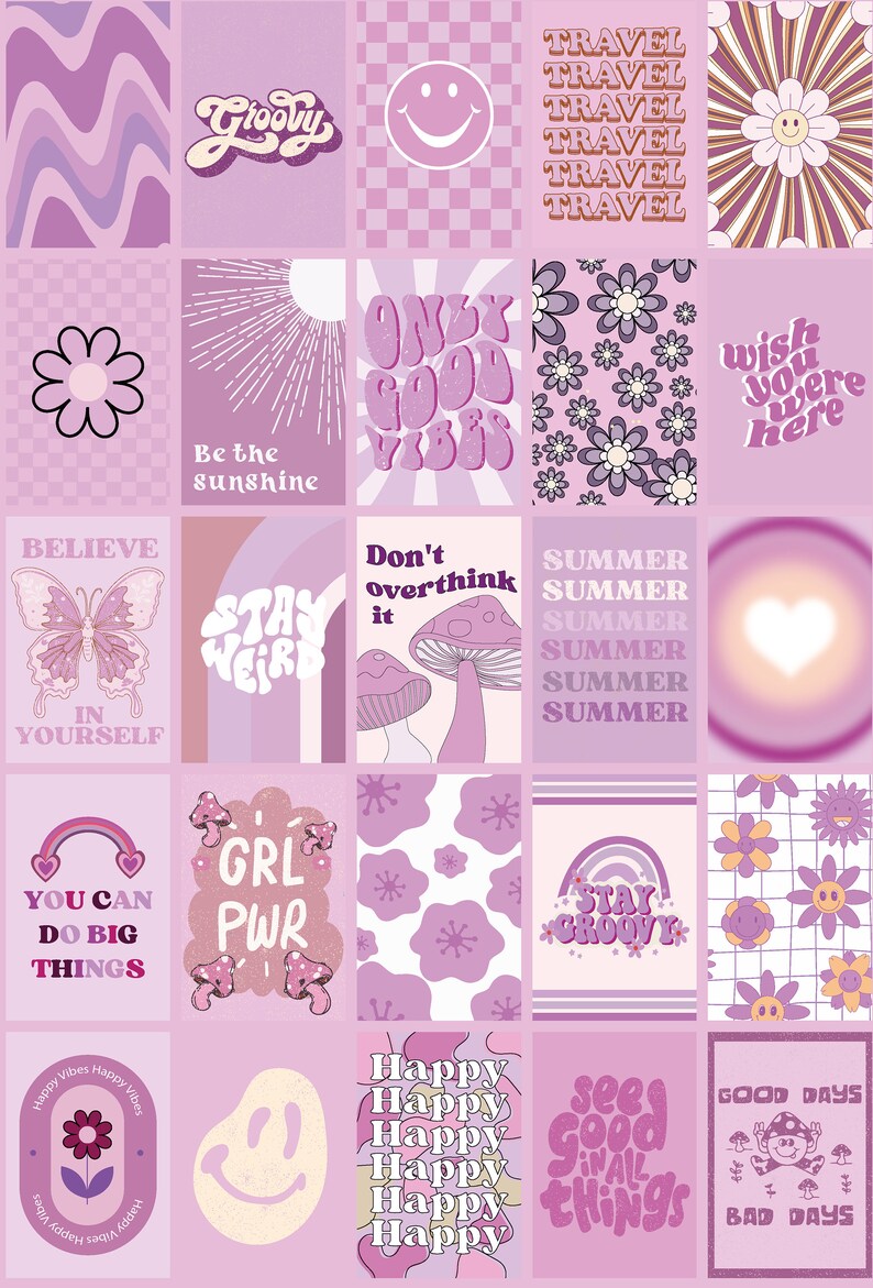 100 Pcs Groovy Purple Aesthetic, Pastel Purple Photo Collage Prints ...