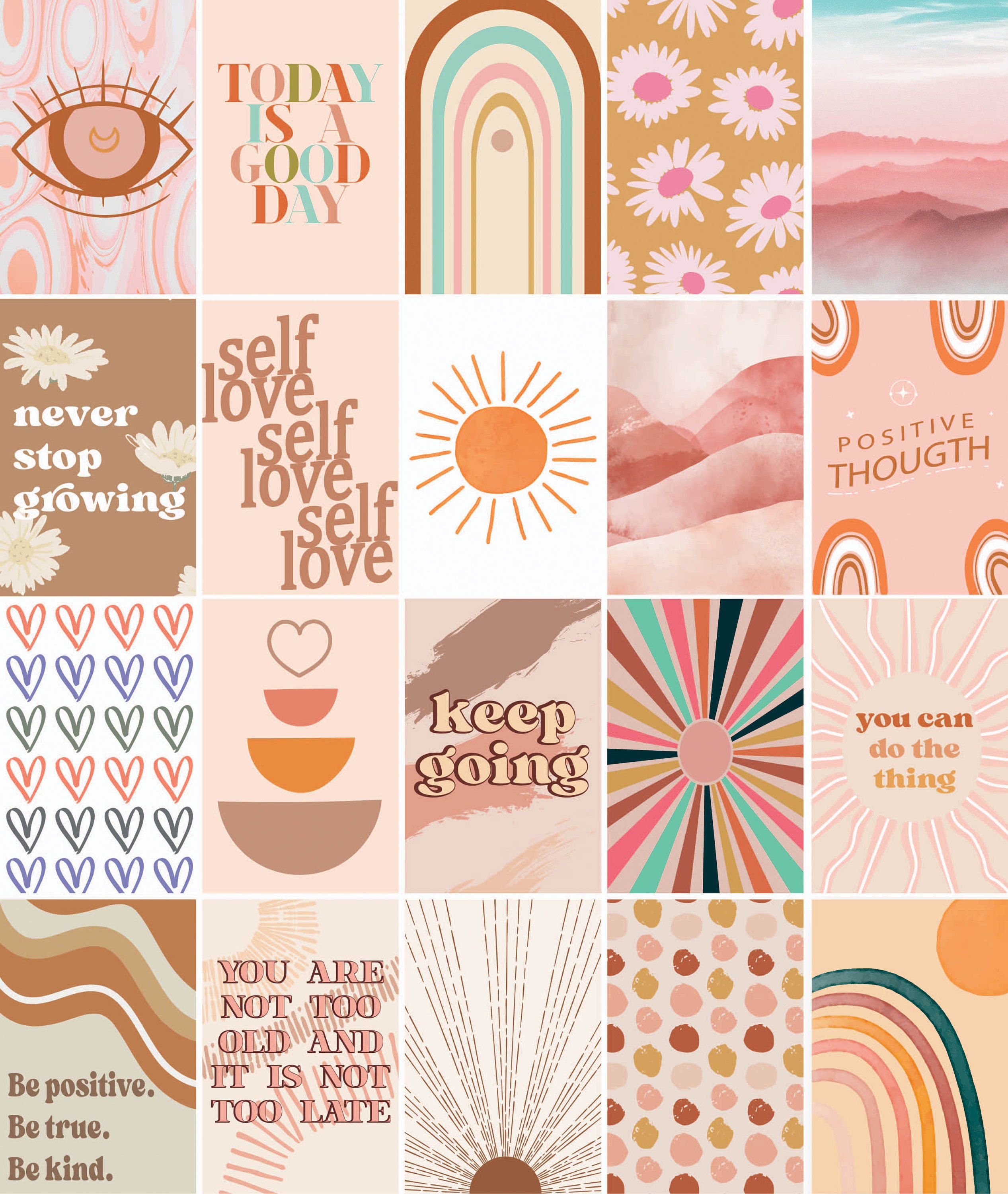 100 Pcs Boho Pastel Colors Wall Collage Kit Green and Brown - Etsy