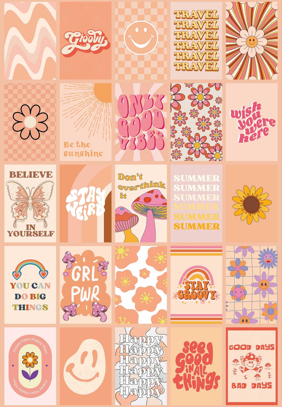 100 Pcs Groovy Pastel Aesthetic, Pastel Pink Photo Collage Prints ...