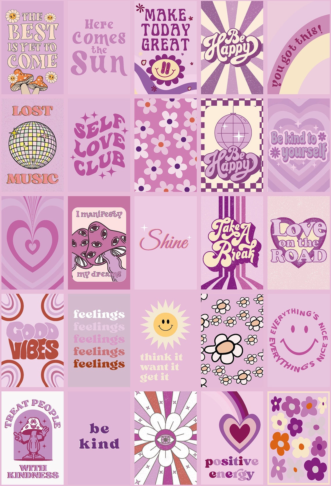 100 Pcs Groovy Purple Aesthetic, Pastel Purple Photo Collage Prints ...
