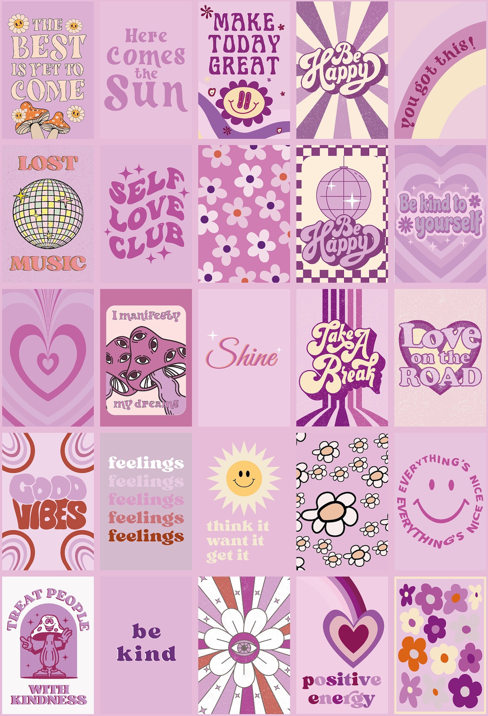 100 Pcs Groovy Purple Aesthetic, Pastel Purple Photo Collage Prints ...