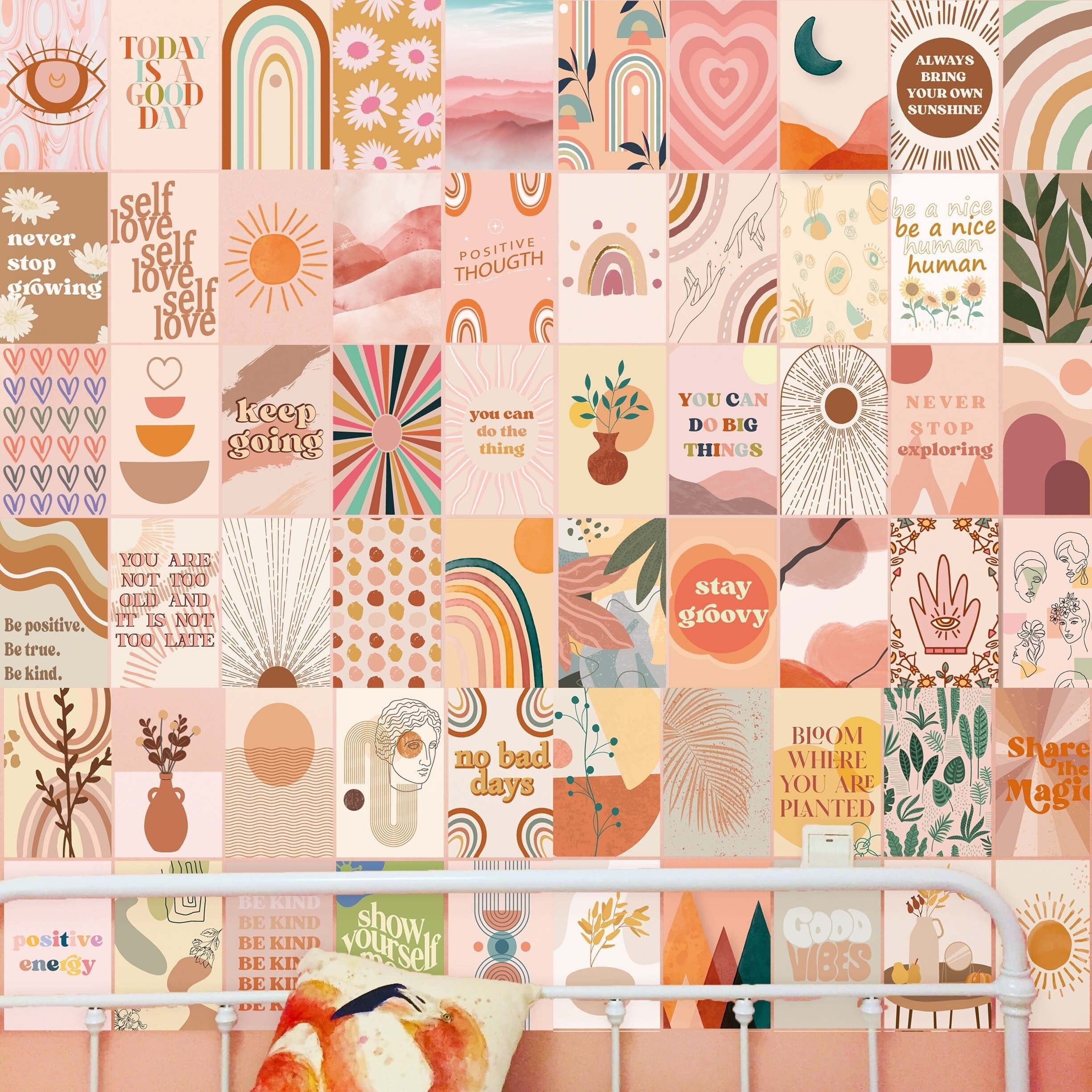 100 Pcs Boho Pastel Colors Wall Collage Kit Green and Brown - Etsy