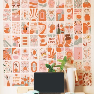 100 Pcs Boho Pastel Colors Wall Collage Kit, Floral Wall Collage Kit ...
