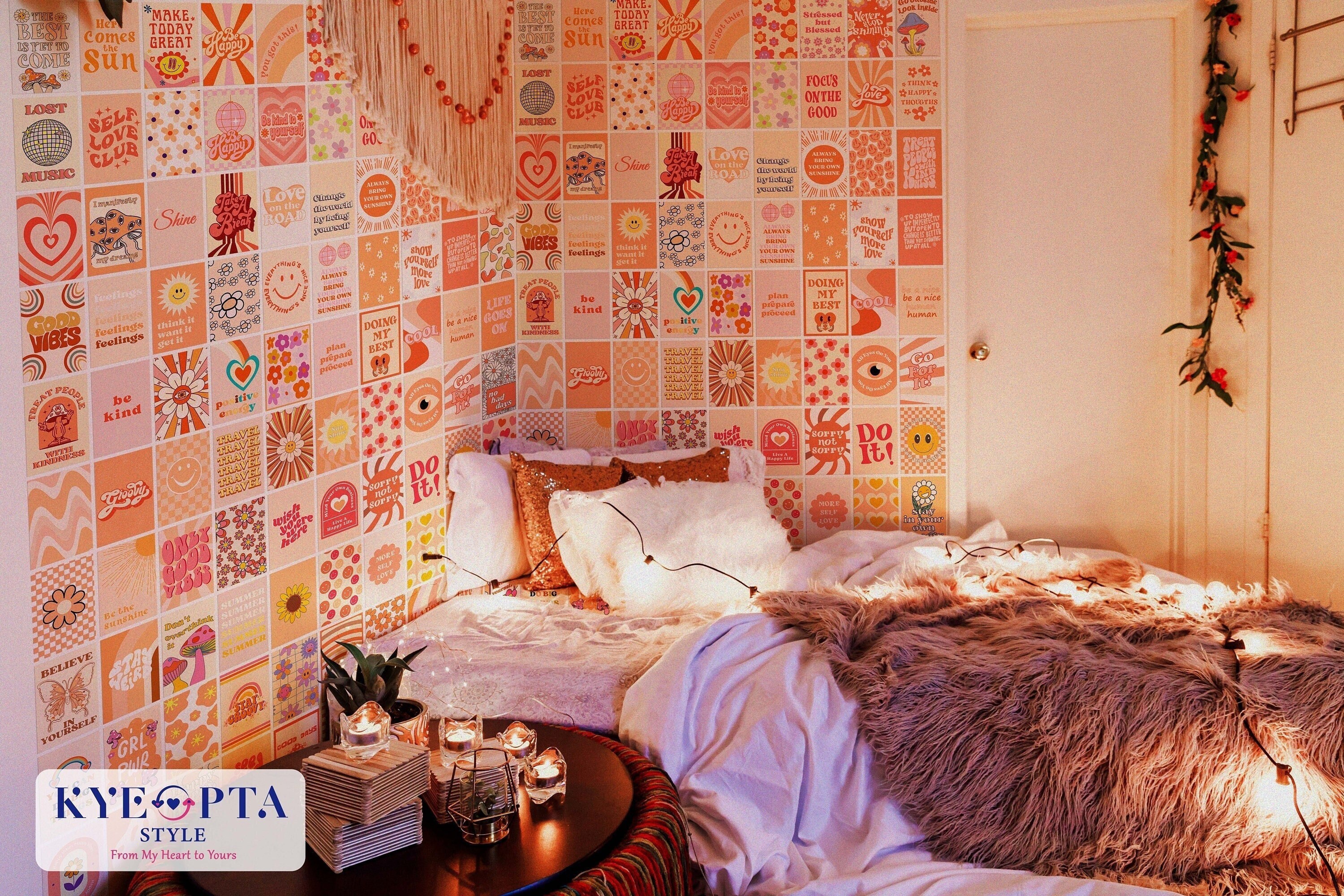 100 Pcs Groovy Pastel Aesthetic, Pastel Pink Photo Collage Prints ...