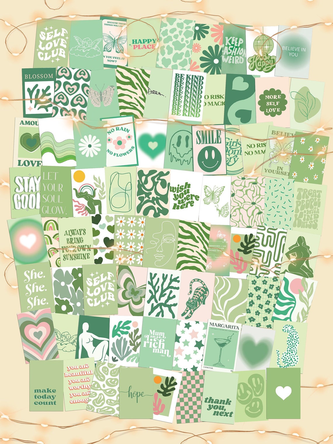 100 Pcs Green Wall Art Danish Pastel Room Decor Sage Green - Etsy