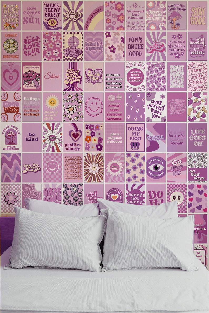 100 Pcs Groovy Purple Aesthetic, Pastel Purple Photo Collage Prints ...