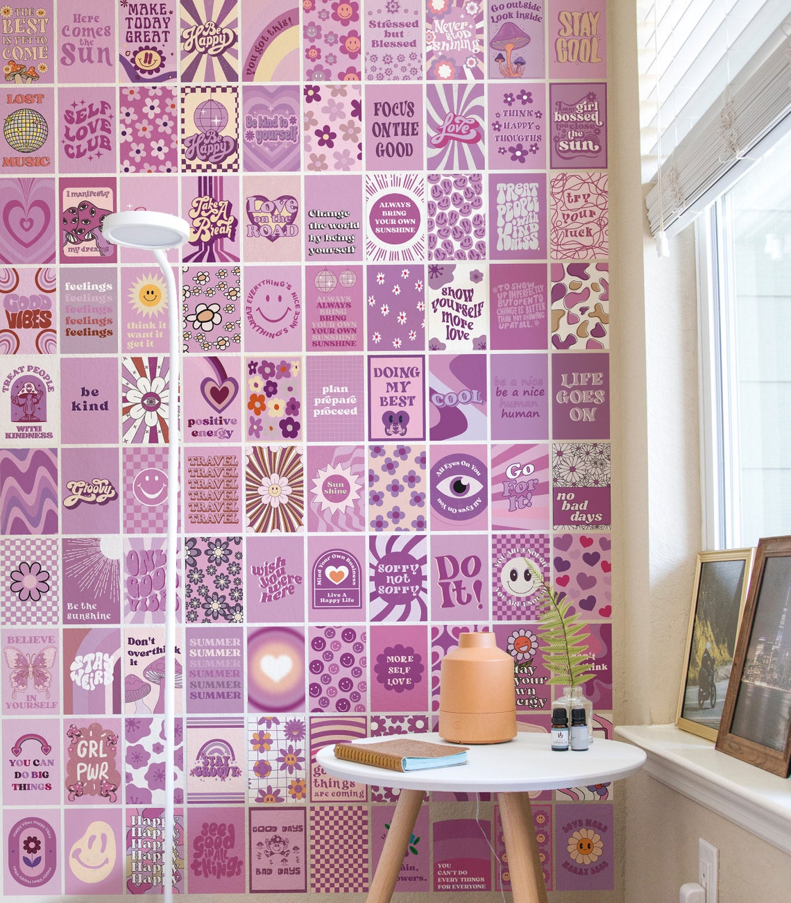 100 Pcs Groovy Purple Aesthetic, Pastel Purple Photo Collage Prints ...