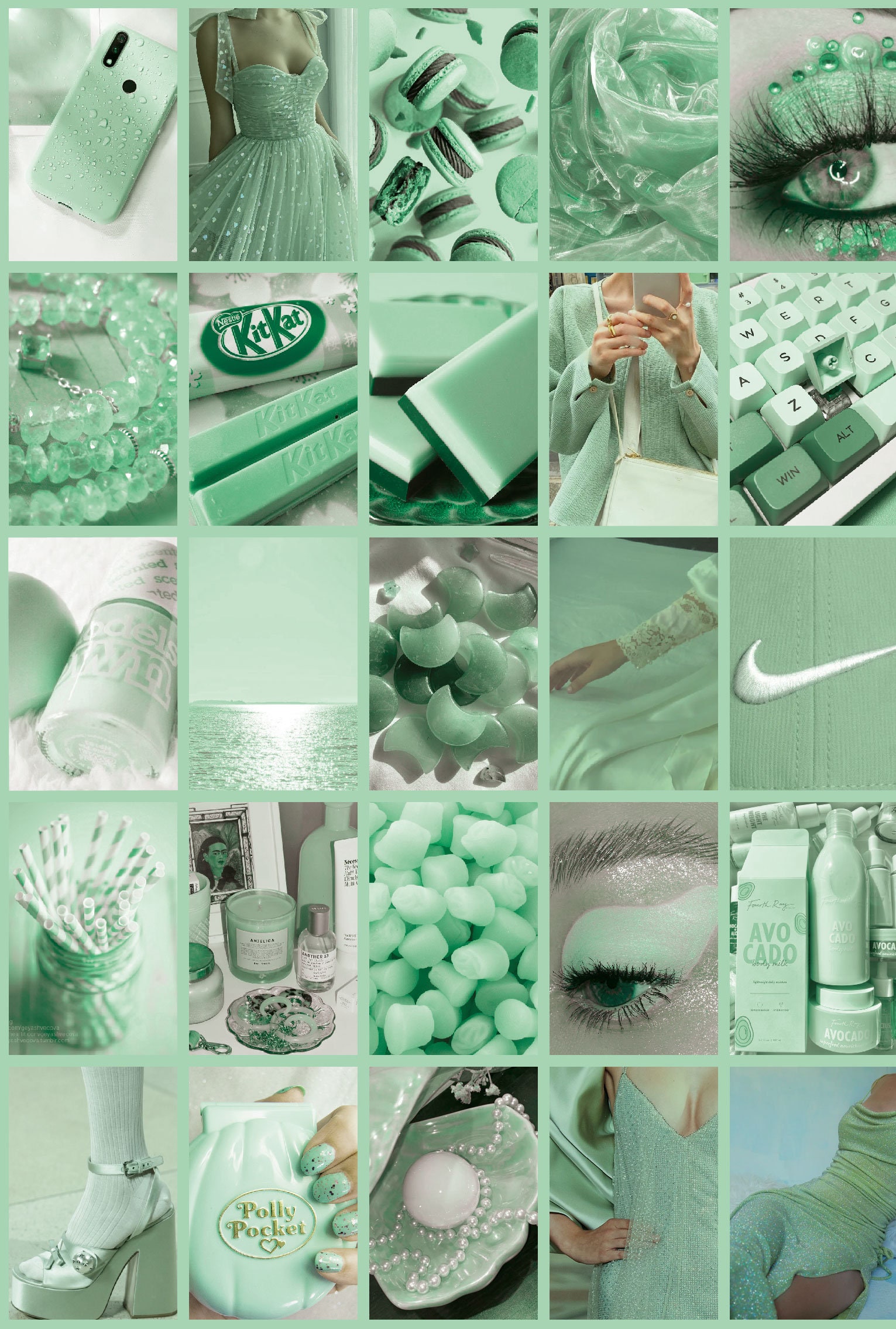 100pcs Mint Green Wall Collage Kit, Green Aesthetic Wall Collage, Green ...