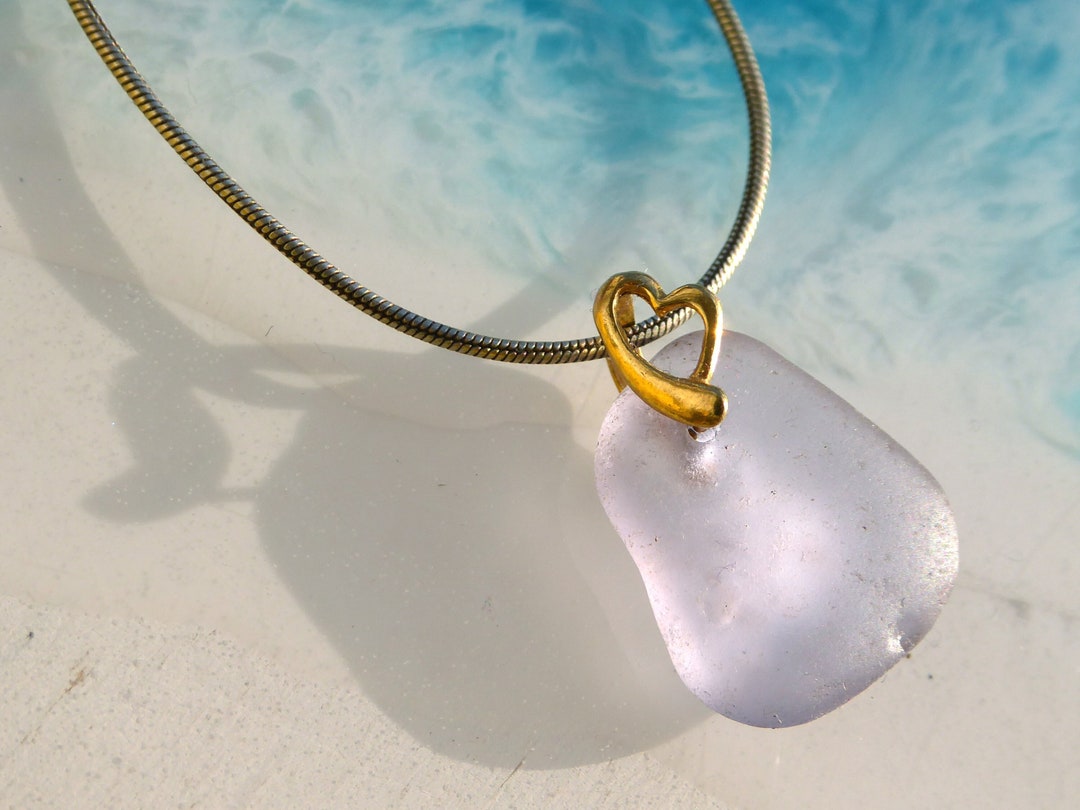 Pendant Made of Light Purple Sea Glass With a Gold Heart Loop - Etsy