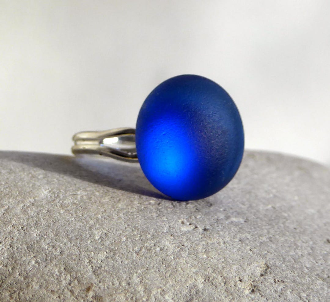 Ring With Cobalt Blue Sea Glass, Adjustable - Etsy