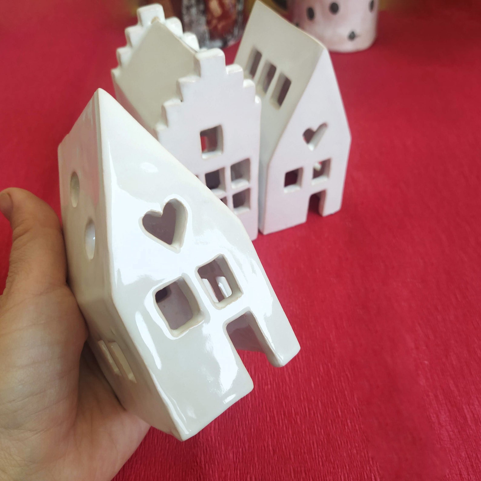 Set of 3 White Ceramic Candle Houses / Handmade Ceramic and - Etsy