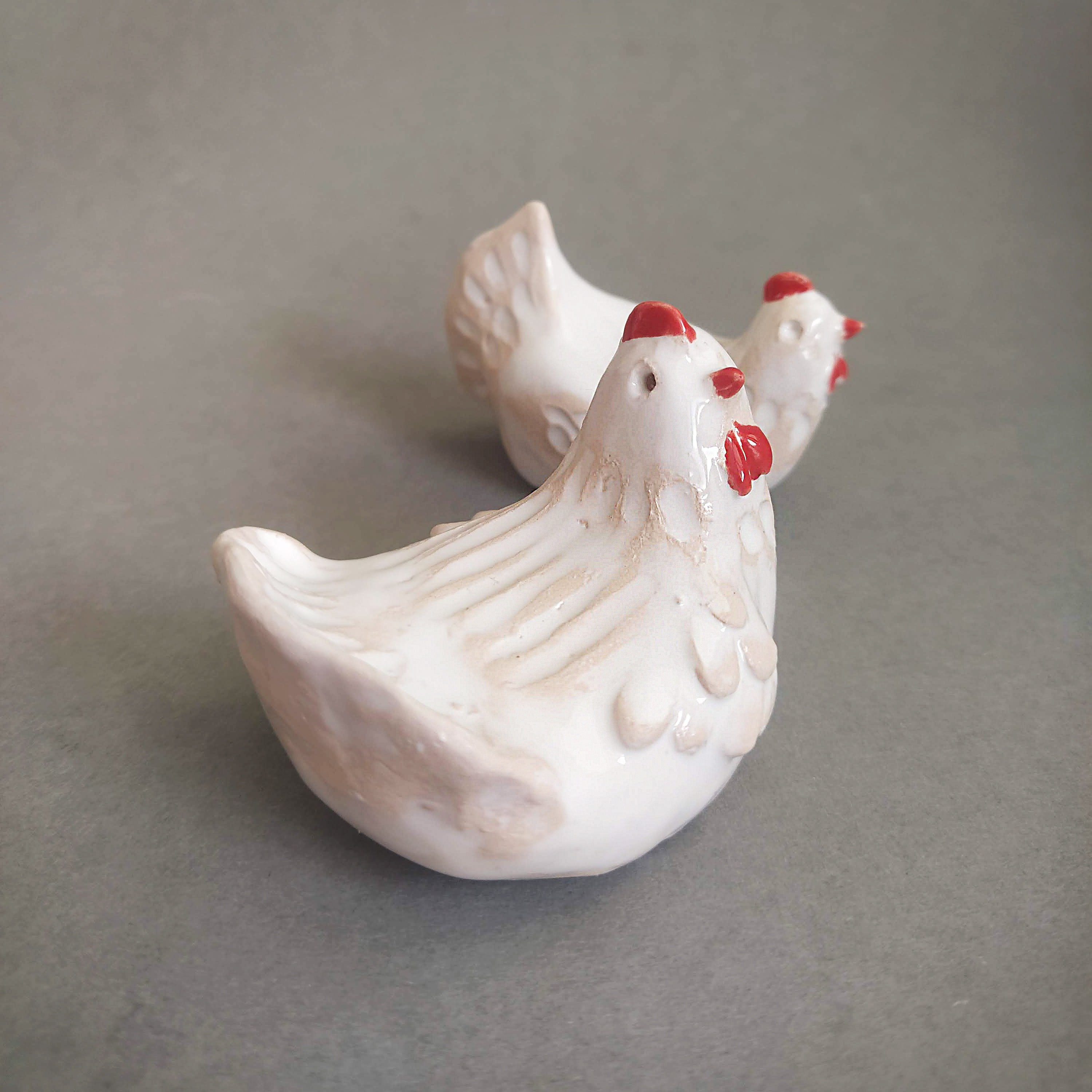 Set of 2 small handmade Ceramic Cute Chickens Figurine / | Etsy