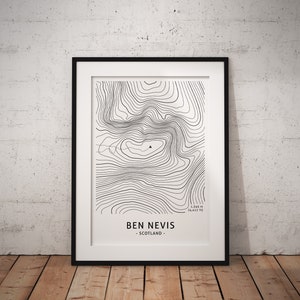 Ben Nevis Map | Modern | Minimal | Mountain | Print | Scotland ...