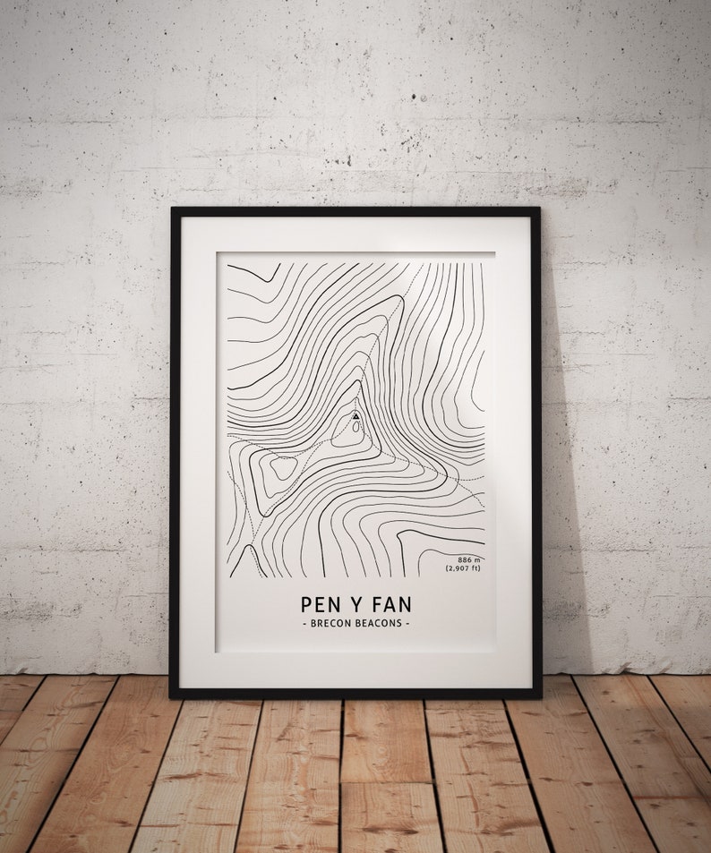 Pen Y Fan Map | Modern | Minimal | Mountain | Print | Brecon Beacons ...