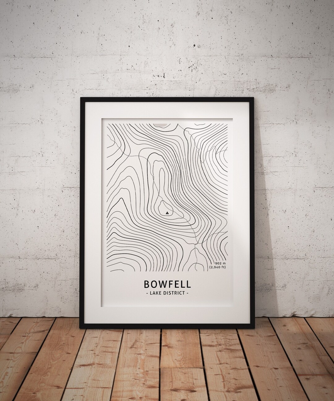Bowfell Map Modern Minimal Mountain Print the Lake District National ...