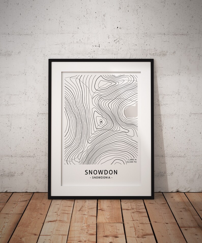 Snowdon Map Modern Minimal Mountain Print Snowdonia National Park Wales ...