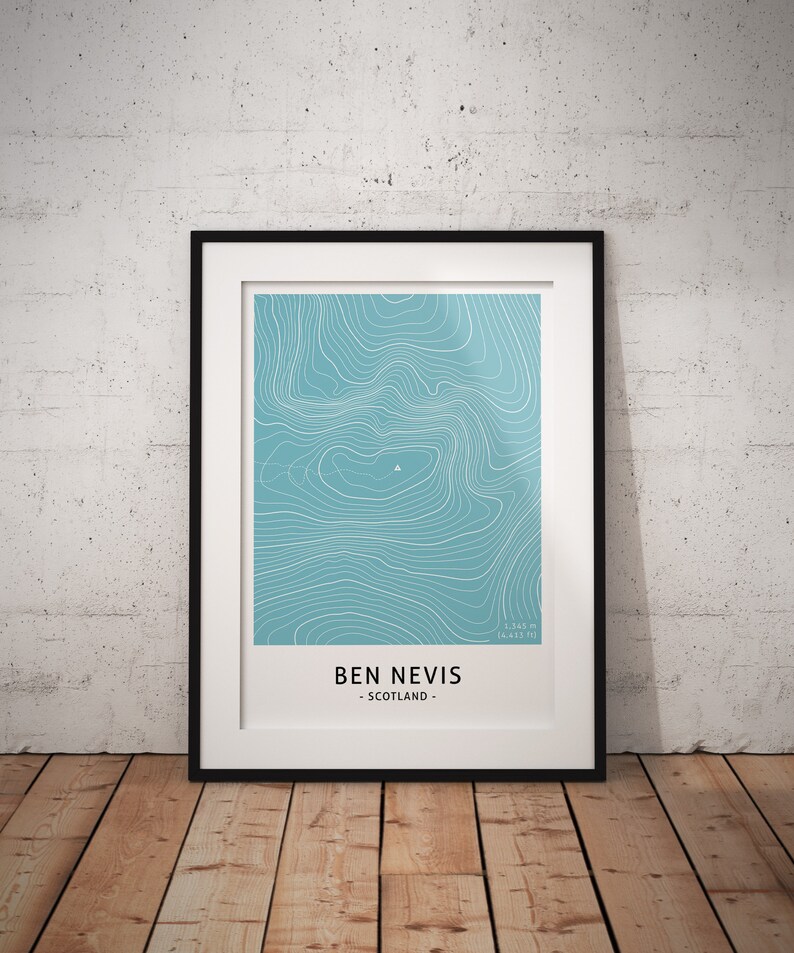 Ben Nevis Map | Modern | Minimal | Mountain | Print | Scotland ...
