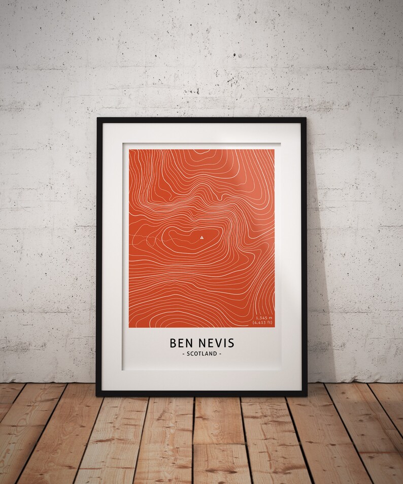Ben Nevis Map | Modern | Minimal | Mountain | Print | Scotland ...