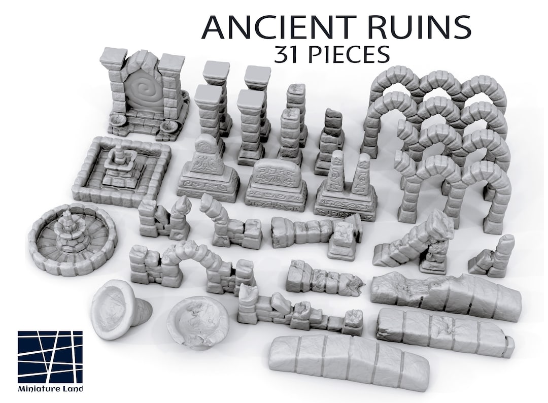 31 X Ancient Ruins Fantasy Scenery Terrain SET A for War Games 28mm ...