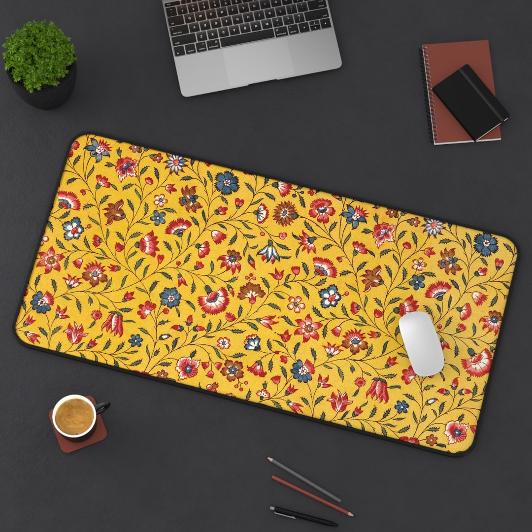 Yellow Desk Mat, Floral Desk Mat, Botanical Desk Mat, Nature Desk Mat ...