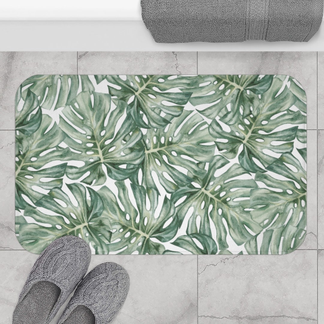Plant Bath Mat, Monstera Decor, Tropical Bath Mat, Tropical Bathroom ...