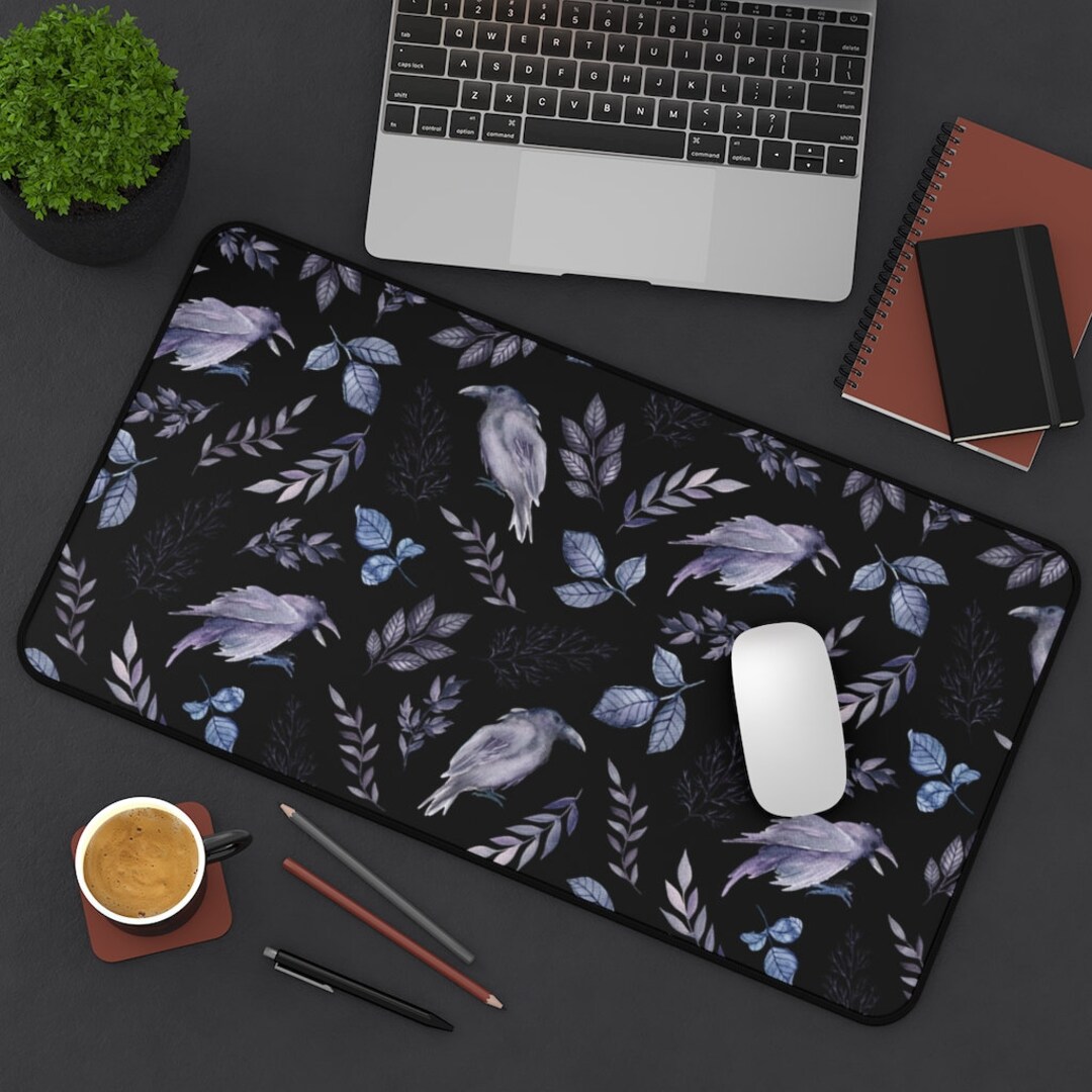Black Desk Mat, Gothic Desk Mat, Black Office Decor, Raven Painting ...