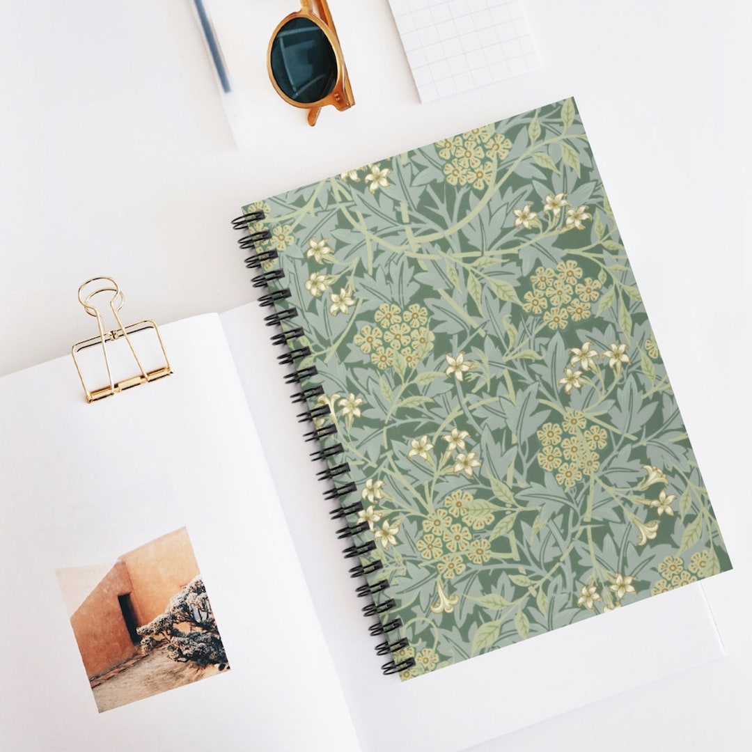 William Morris Notebook, Green Spiral Notebook, Botanical Notebook ...