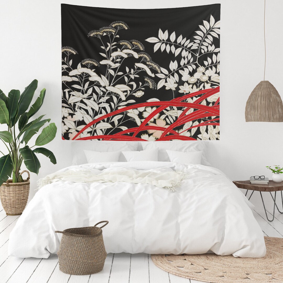 Red Tapestry, Black Tapestry, Japanese Tapestry, Botanical Tapestry ...