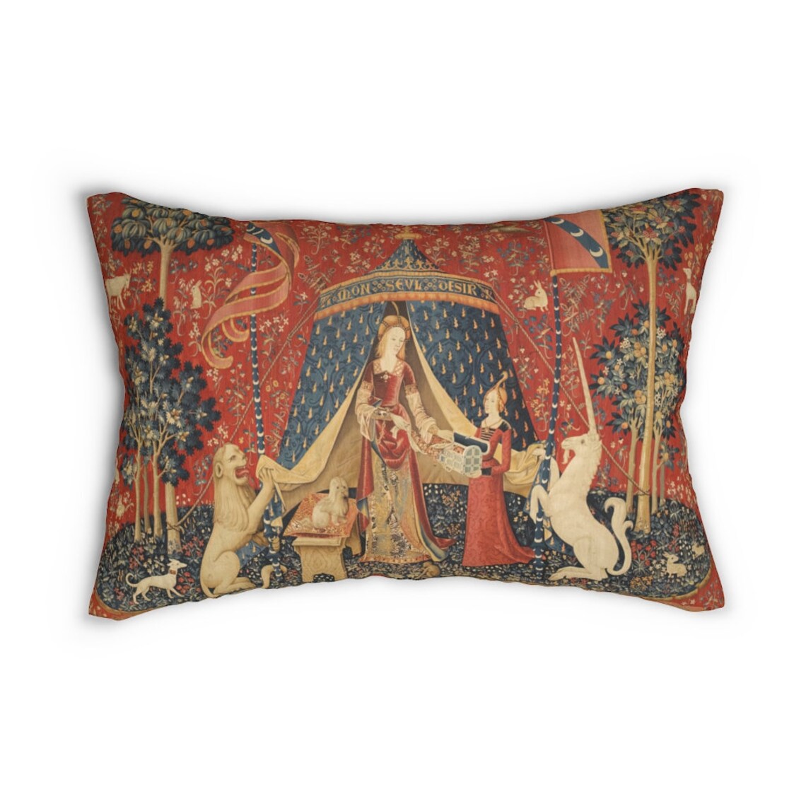 Medieval Pillow, Red Throw Pillow, Unicorn Pillow, Lady and the Unicorn ...