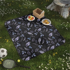 Black Picnic Blanket, Gothic Gift, Purple Black, Raven Blanket, Water ...