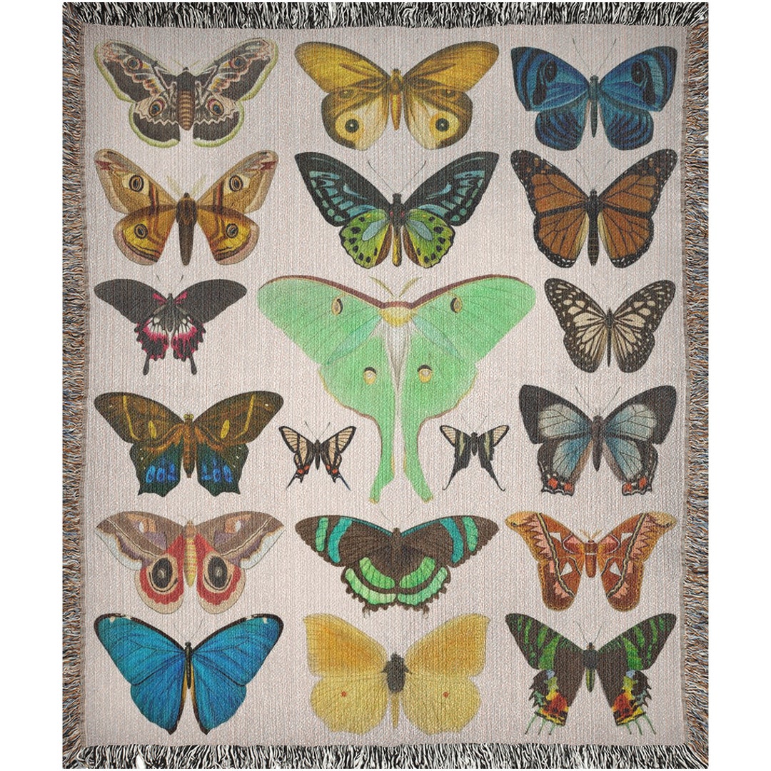 Moth Blanket, Boho Woven Blankets, Nature Blanket, Moth Tapestry ...