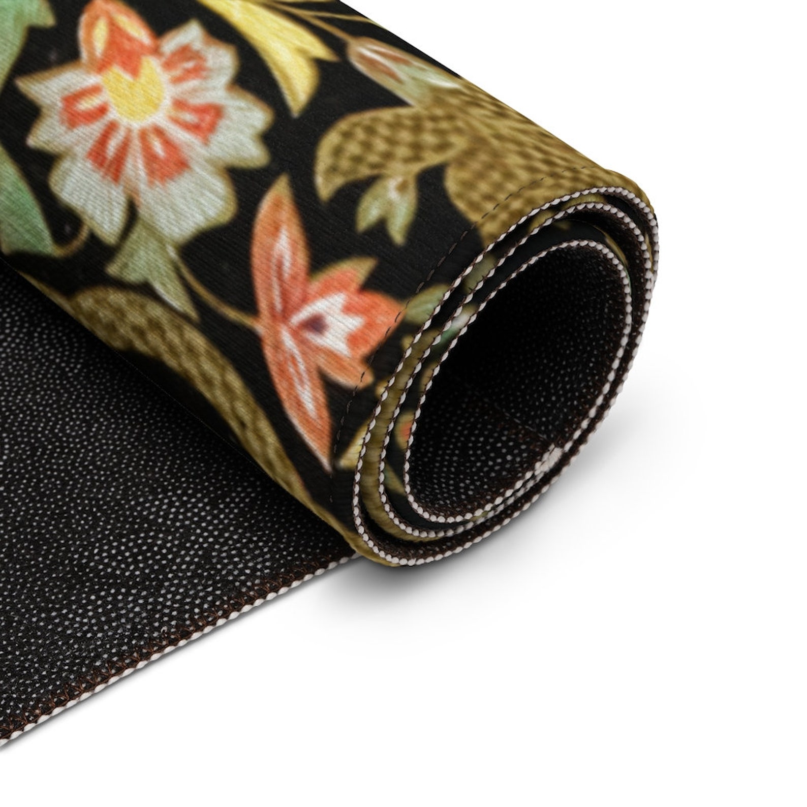 Black Area Rug Floral Rug Cottagecore Rug Mandala Rug - Etsy