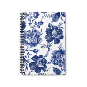Blue Spiral Notebook, Blue Journal, Rose Notebook, Blue Chinoiserie ...