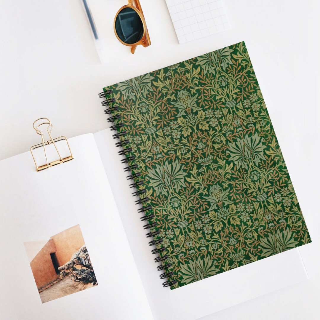 William Morris Notebook, Green Spiral Notebook, Botanical Notebook ...