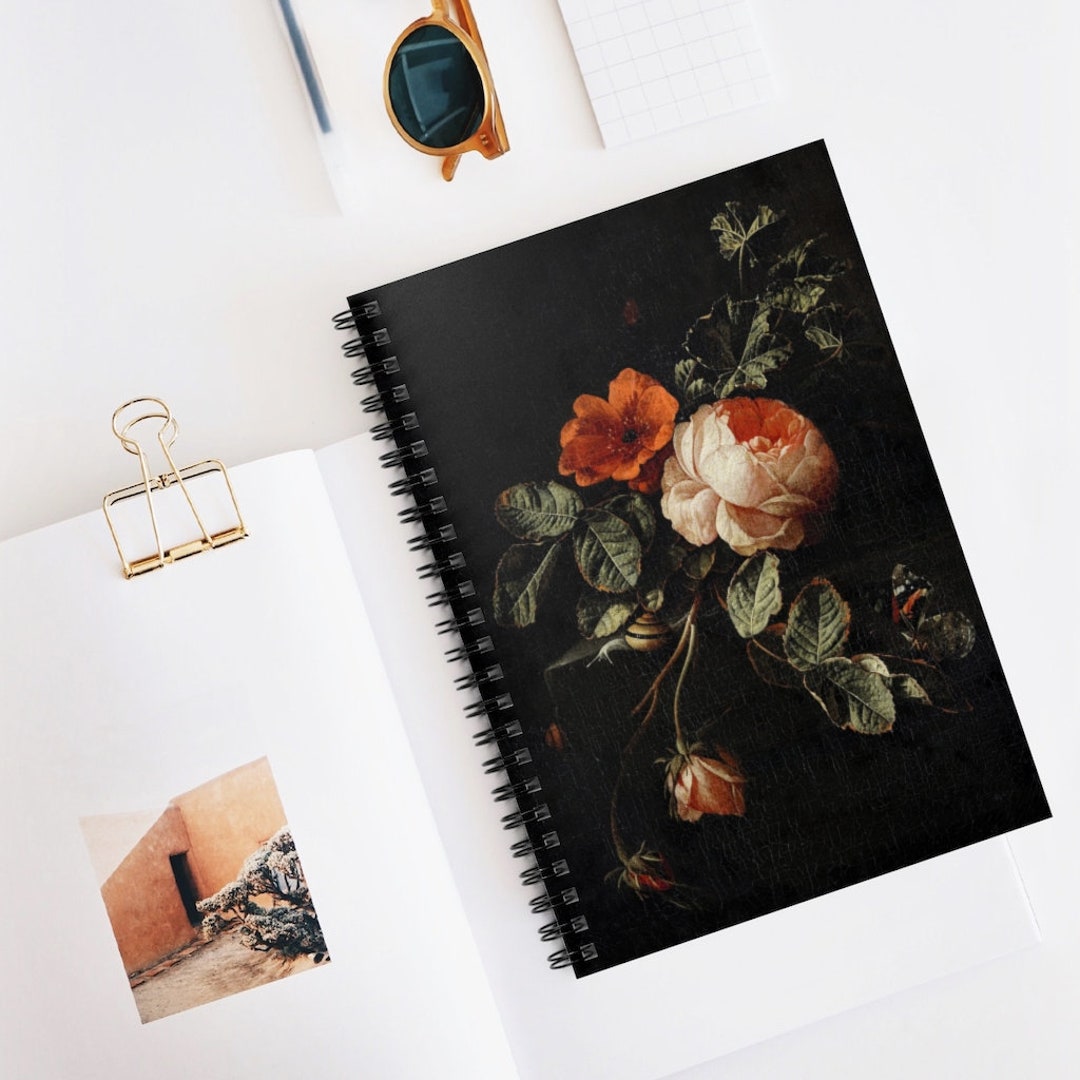 Black Notebook, Spiral Notebook, Rose Notebook, Floral Notebook, Floral ...