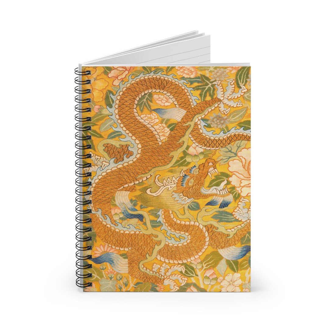 Vintage Notebook, Dragon Notebook, Spiral Notebook, Dragon Art, Yellow ...
