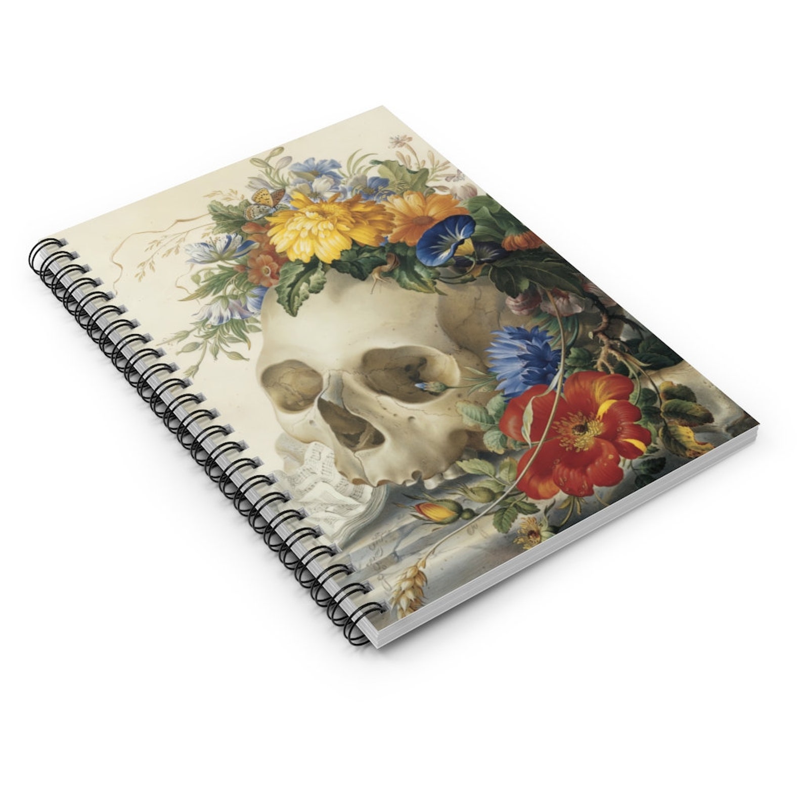 Skull Notebook Spiral Notebook Floral Skull Gothic | Etsy