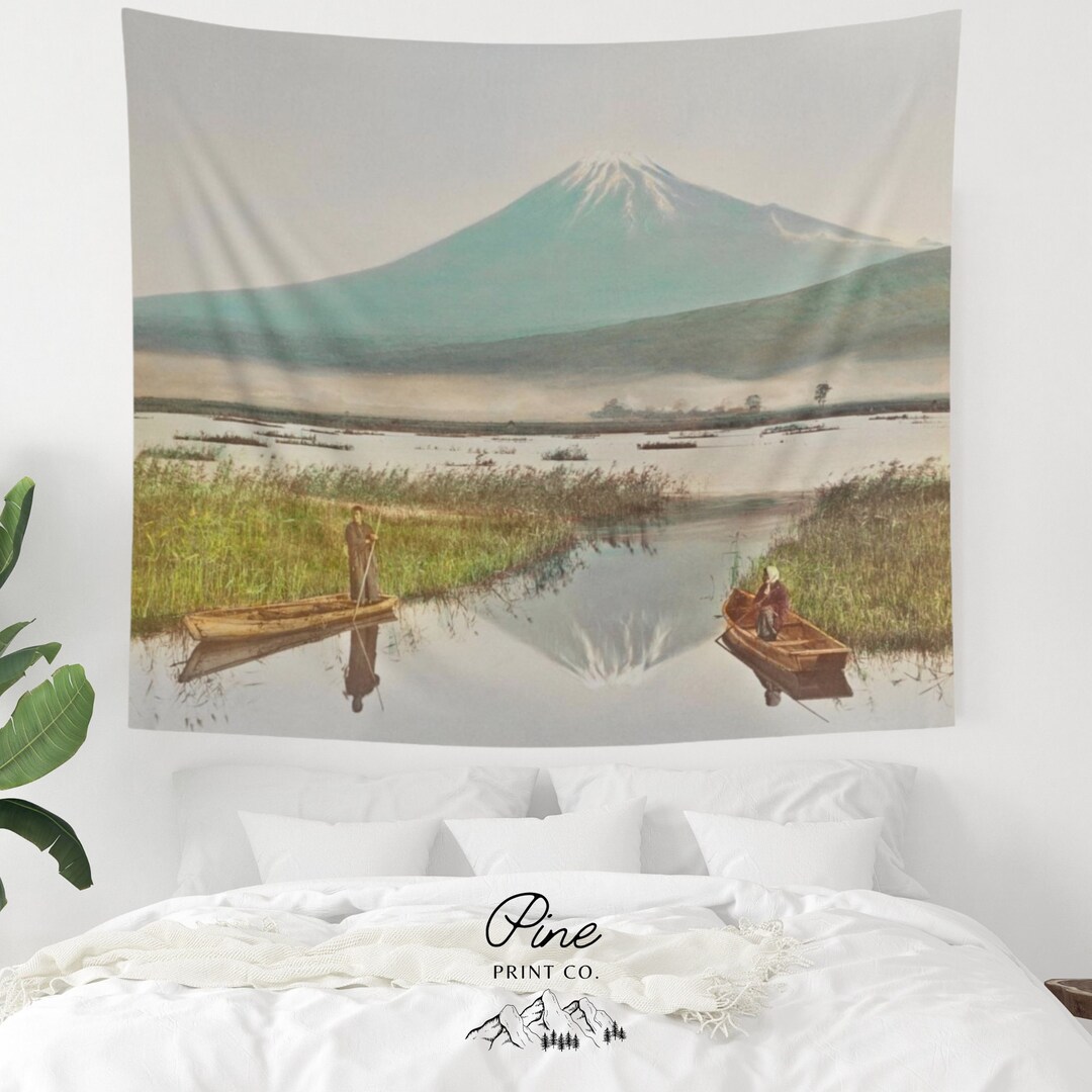 Vintage Japanese Tapestry | Mount Fuji Photo, Nature Wall Hanging ...