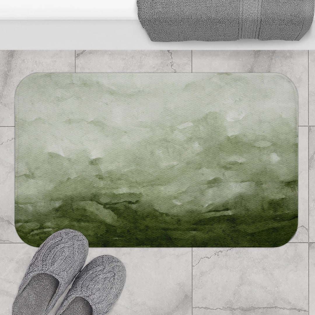 Green Bath Mat, Green Bathroom Decor, Foam Bath Mat, Watercolor Green ...