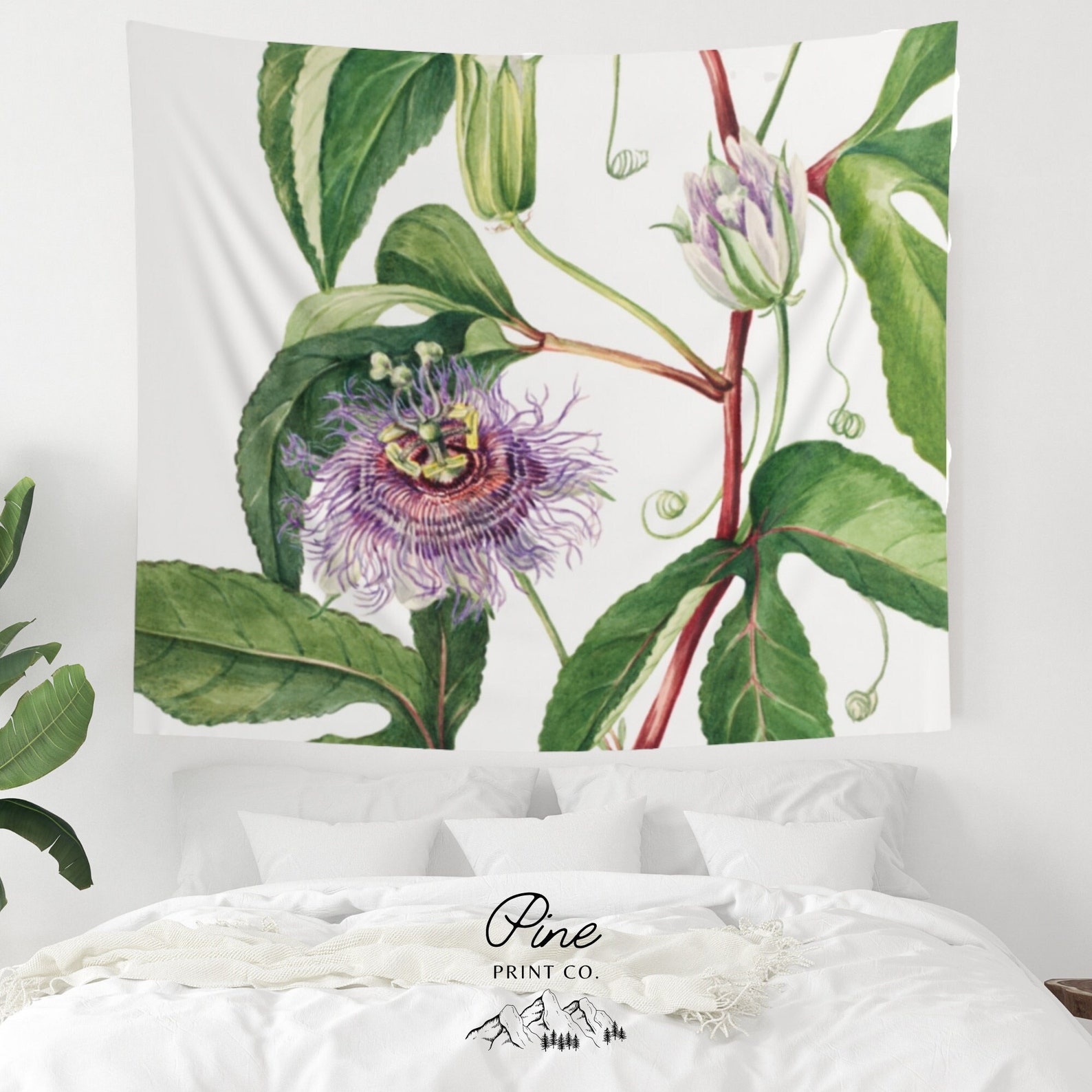 Floral Tapestry Plant Tapestry White Tapestry Botanical | Etsy