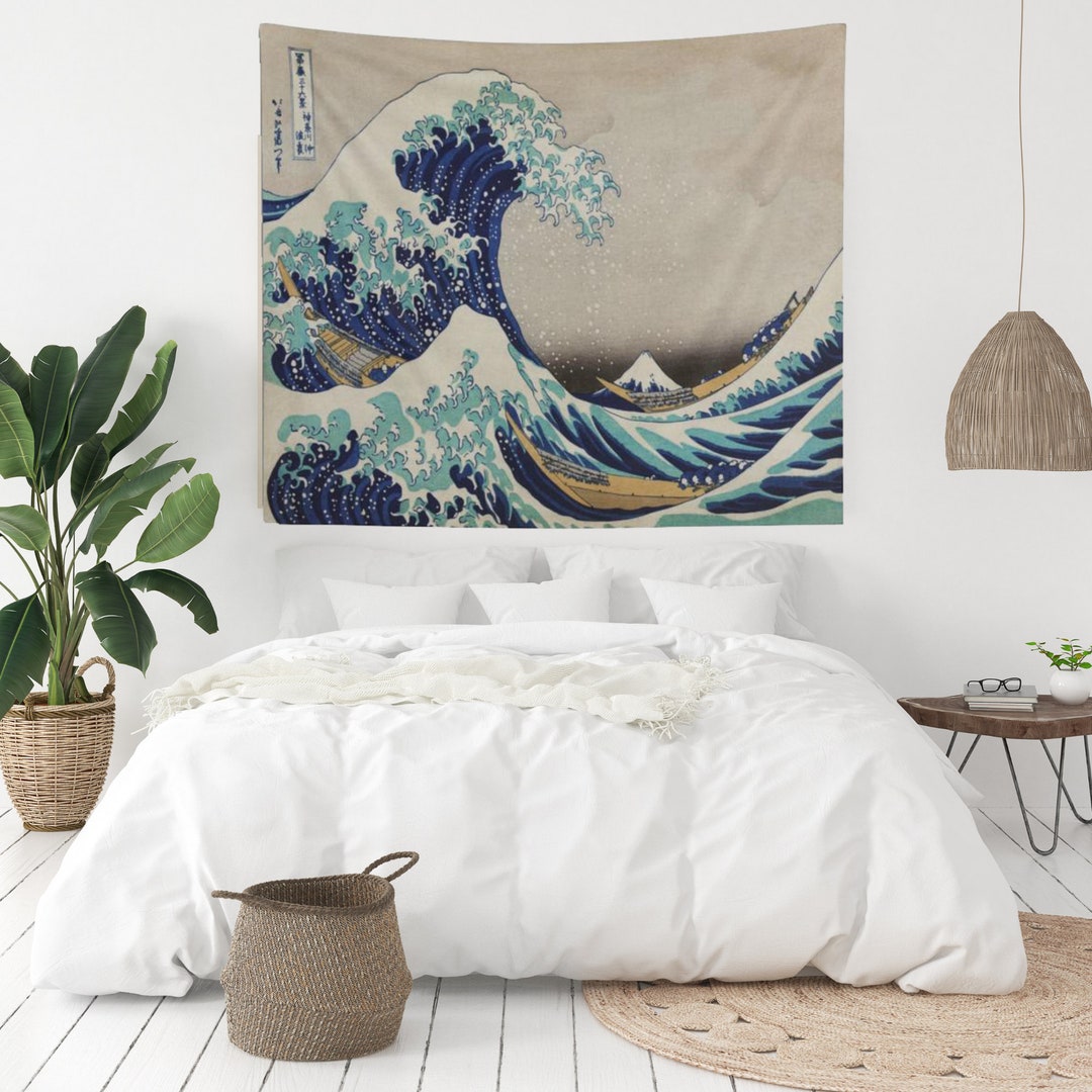 Japanese Wave Tapestry, Great Wave Kanagawa, Vintage Wall Hanging ...