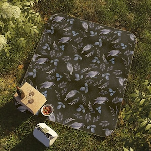 Black Picnic Blanket, Gothic Gift, Purple Black, Raven Blanket, Water ...