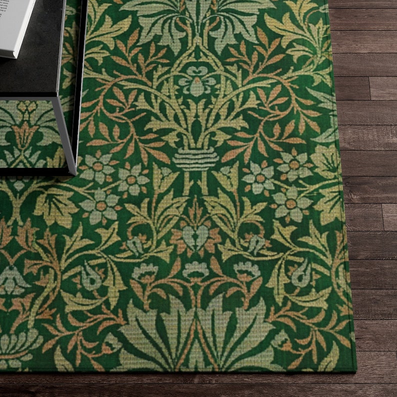 Green Rug, William Morris Rug, Art Nouveau, Green Pattern Rug, William ...