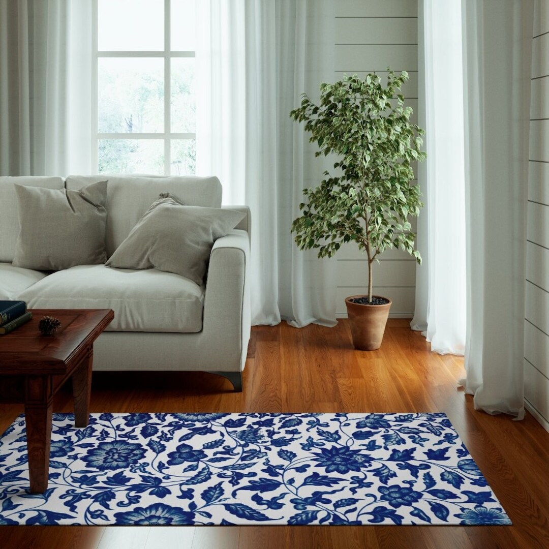Blue Rug, Floral Rug, Chinoiserie Decor, Chinoiserie Rug, Blue White ...