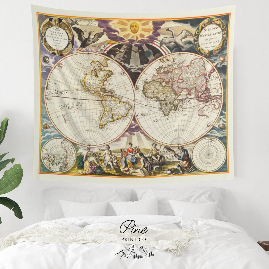 World Map, Map Tapestry, World Tapestry, Vintage Tapestry, Map Wall ...