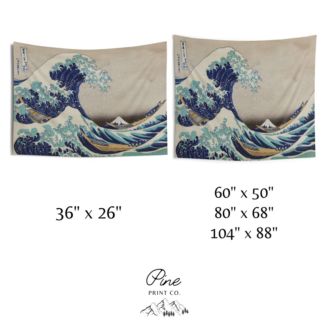 Japanese Wave Tapestry, Great Wave Kanagawa, Vintage Wall Hanging ...